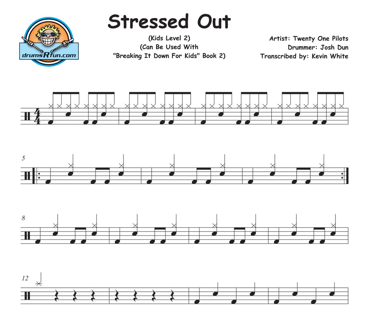 Twenty One Pilots, Stressed Out Drum Transcription Kids Level 2