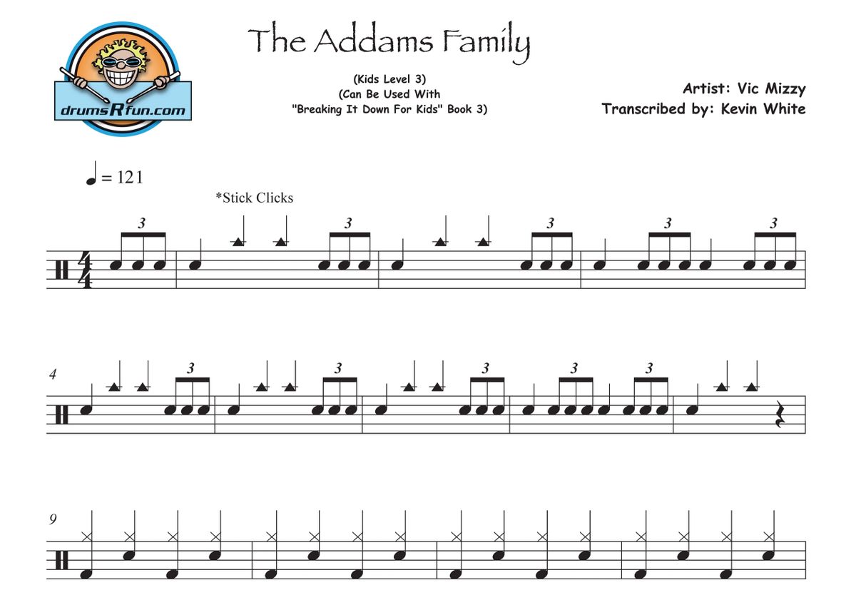 Vic Mizzy, The Addams Family Drum Transcription Kids Level 3