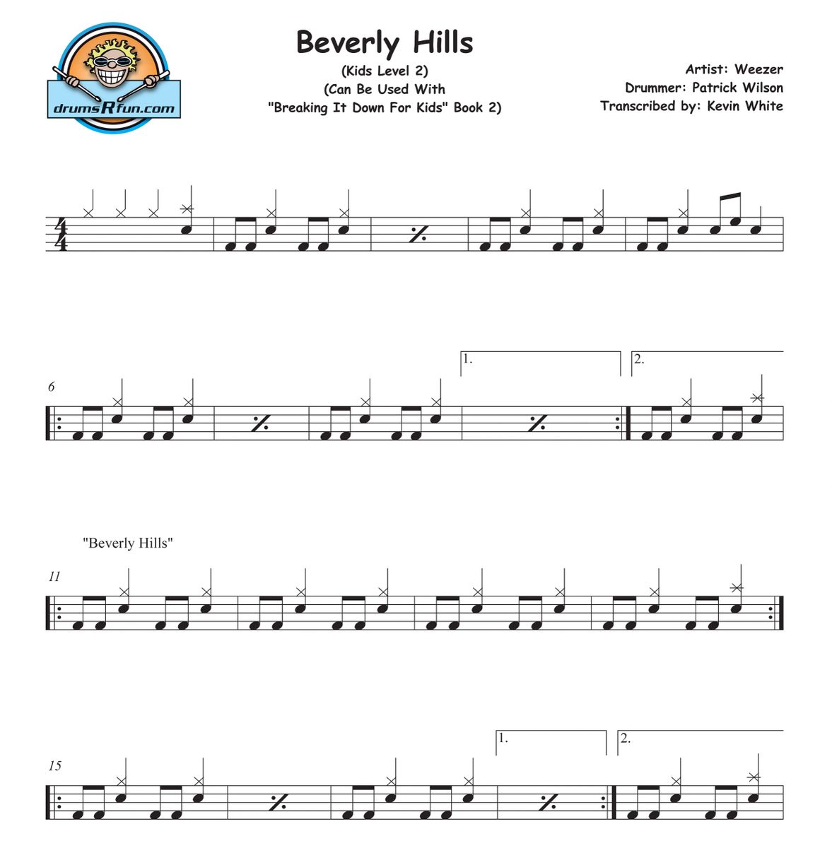Weezer, Beverly Hills Drum Transcription Kids Level 2