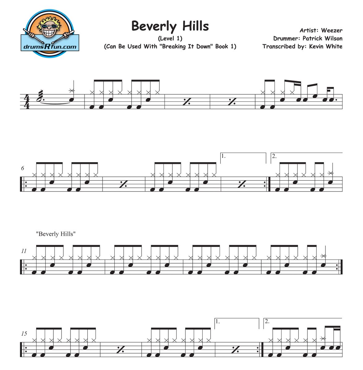 Weezer, Beverly Hills Drum Transcription Level 1