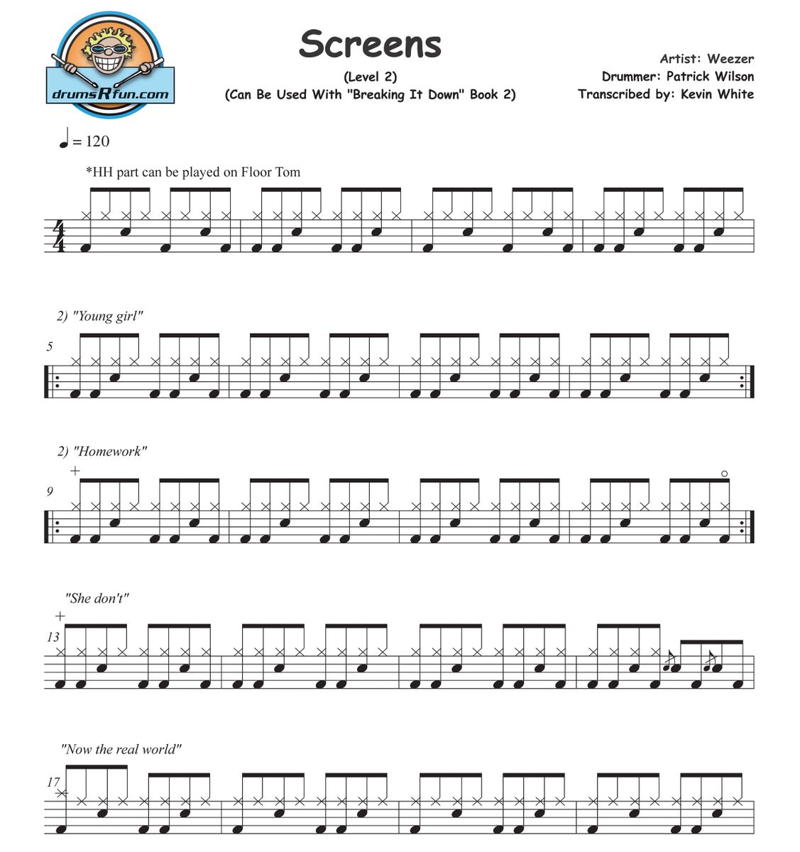Weezer, Screens Drum Transcription Level 2