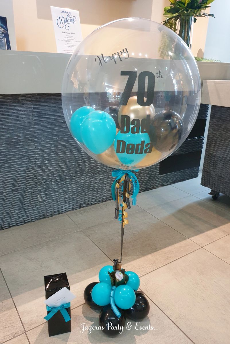 Personalised 70th Birthday Gumball Bubble Balloon weighted with mini ...