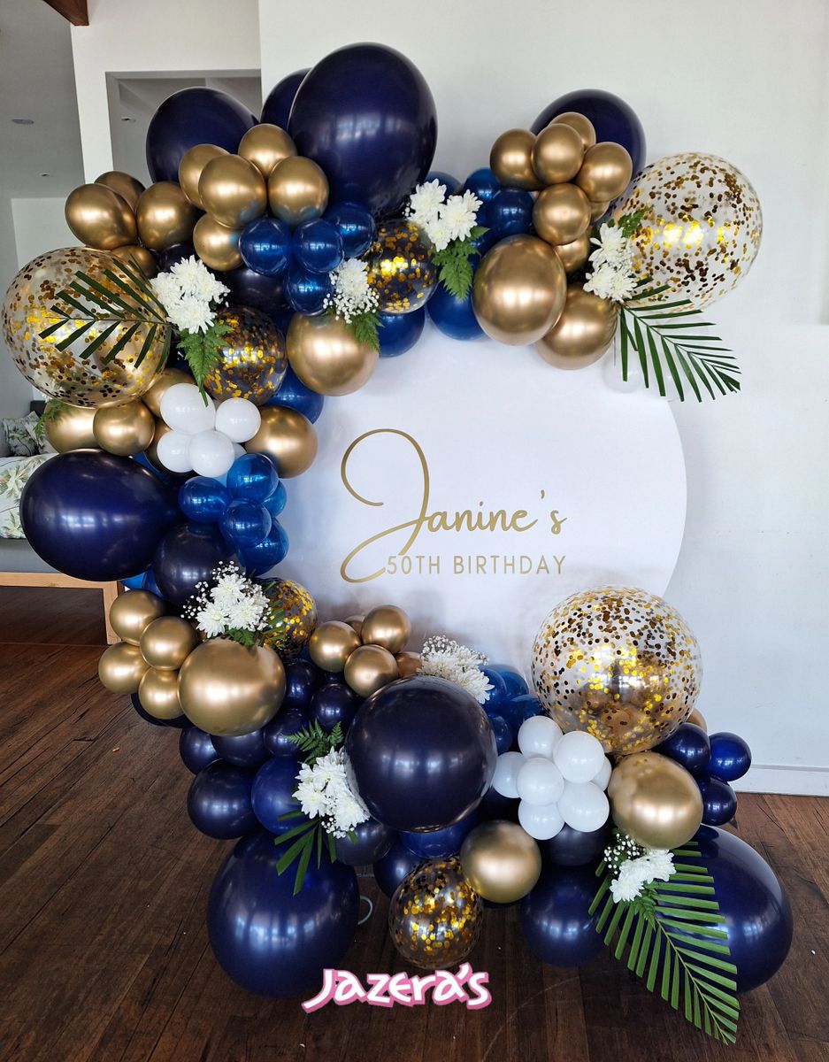Personalised Round Acrylic Sign with Balloon Garland -Navy, White ...