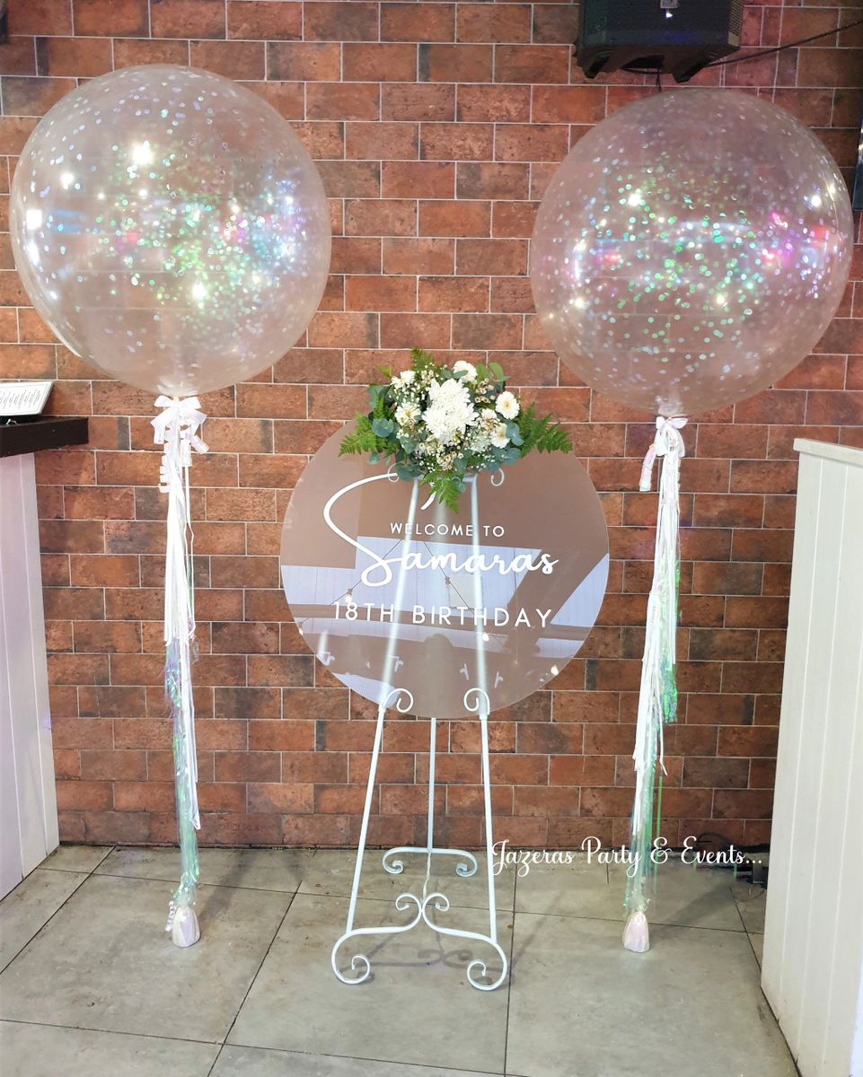 18th Birthday Sign with flowers + 2 x Confetti Jumbo Balloons COMBO