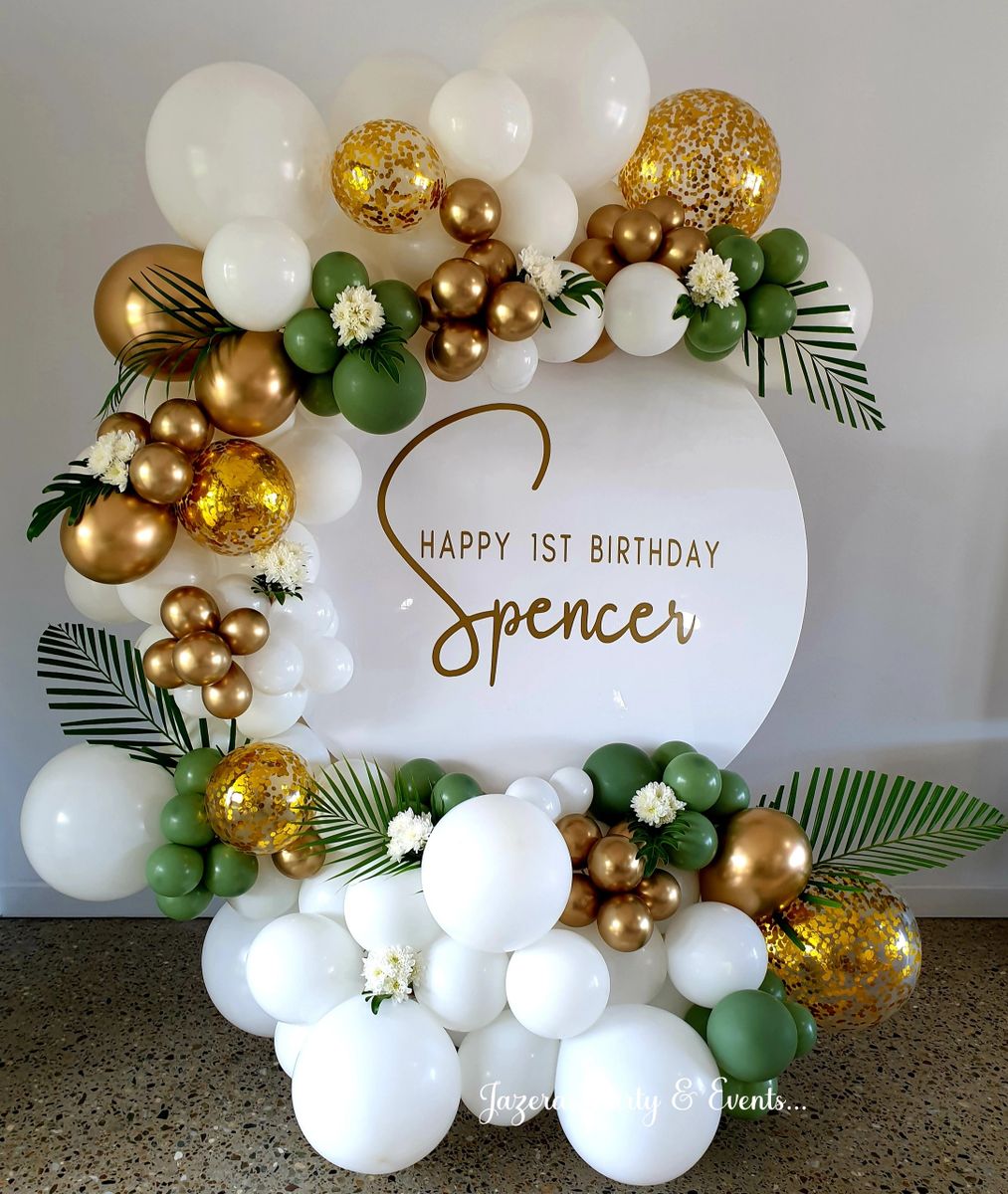 Personalised Acrylic Board with Balloon Garland around - Happy 1st ...