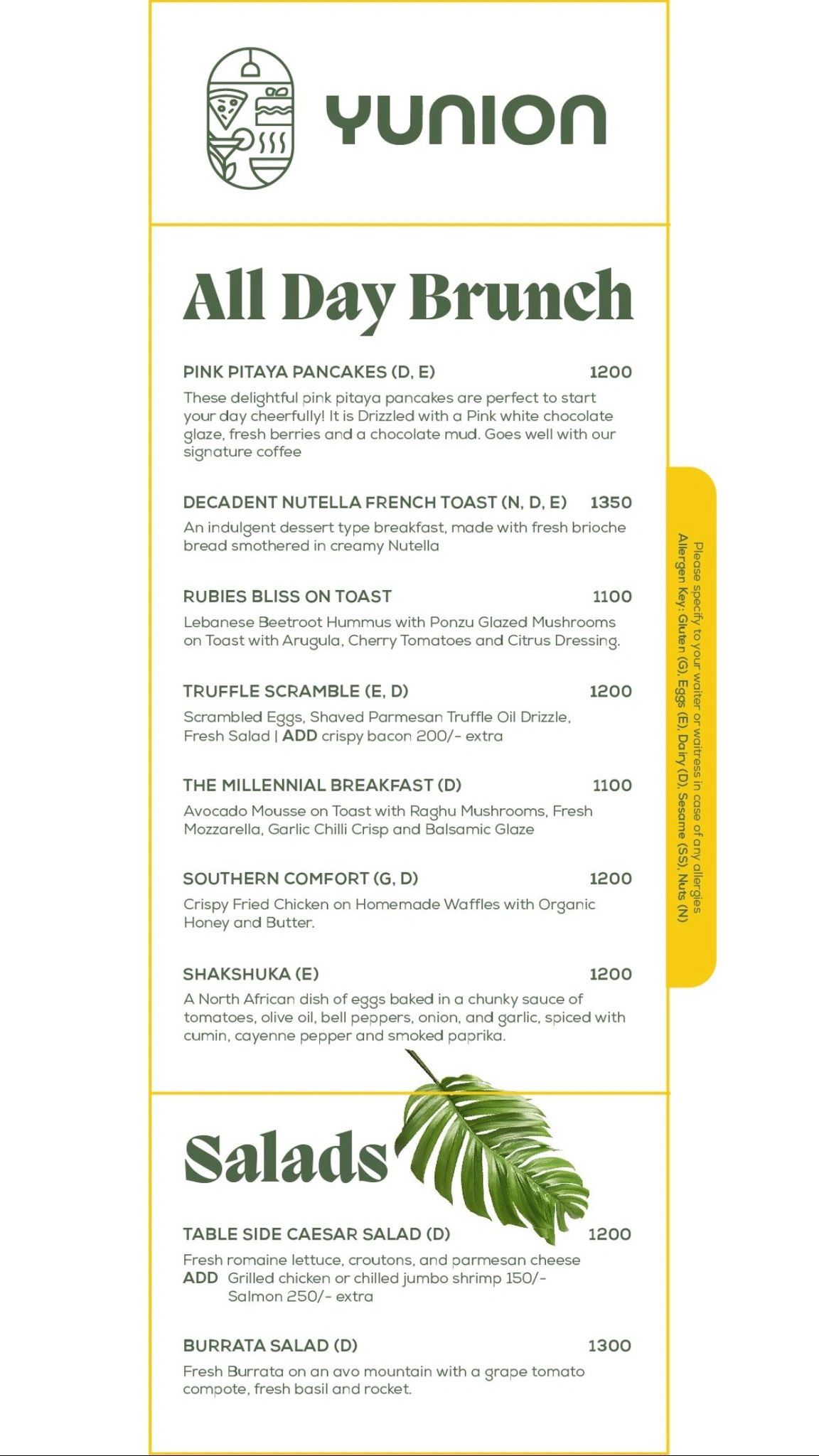 Yunion Restaurant Menu in GTC-Westlands - ToasterDing
