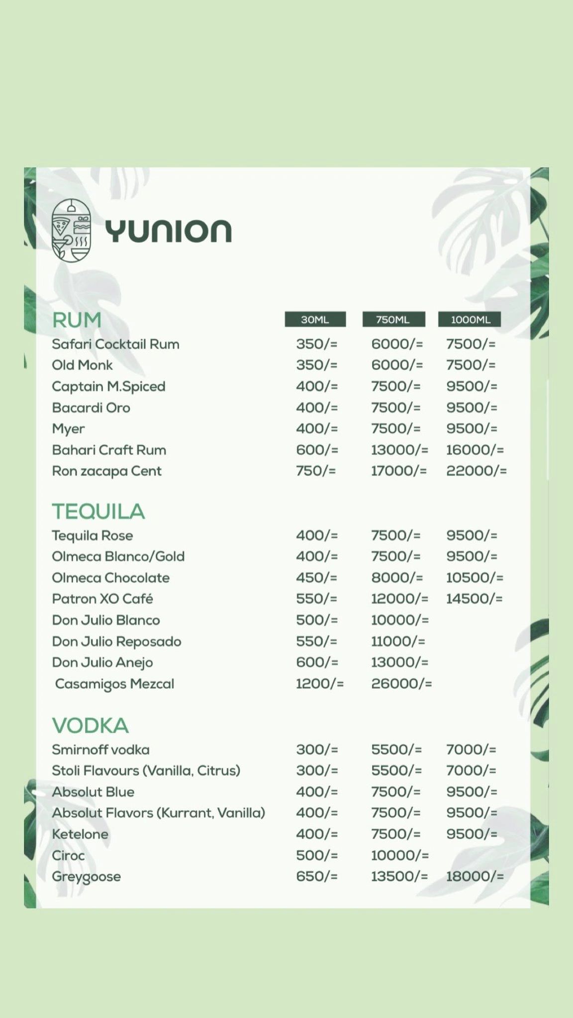Yunion Restaurant Menu in GTC-Westlands - ToasterDing