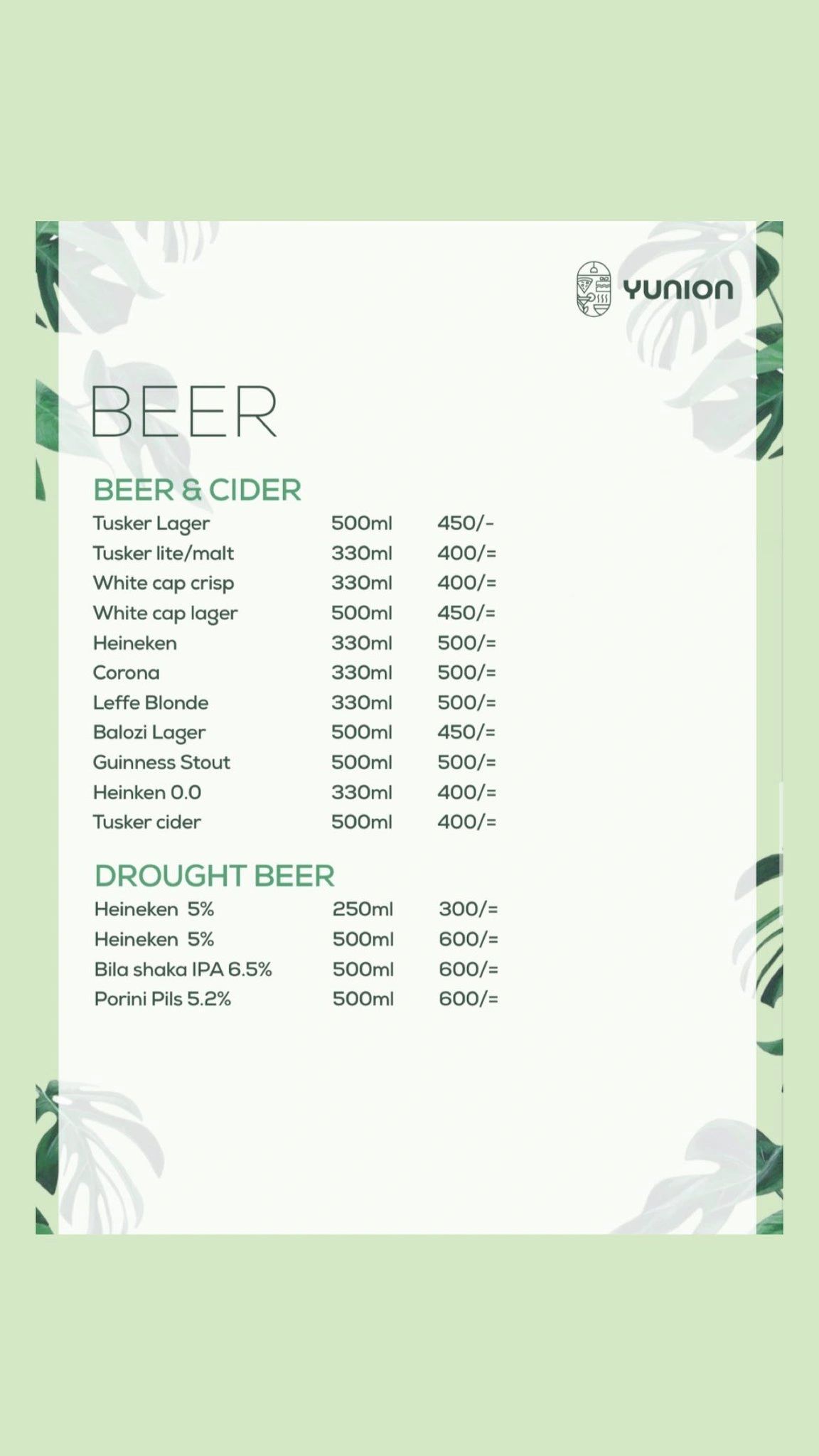 Yunion Restaurant Menu in GTC-Westlands - ToasterDing