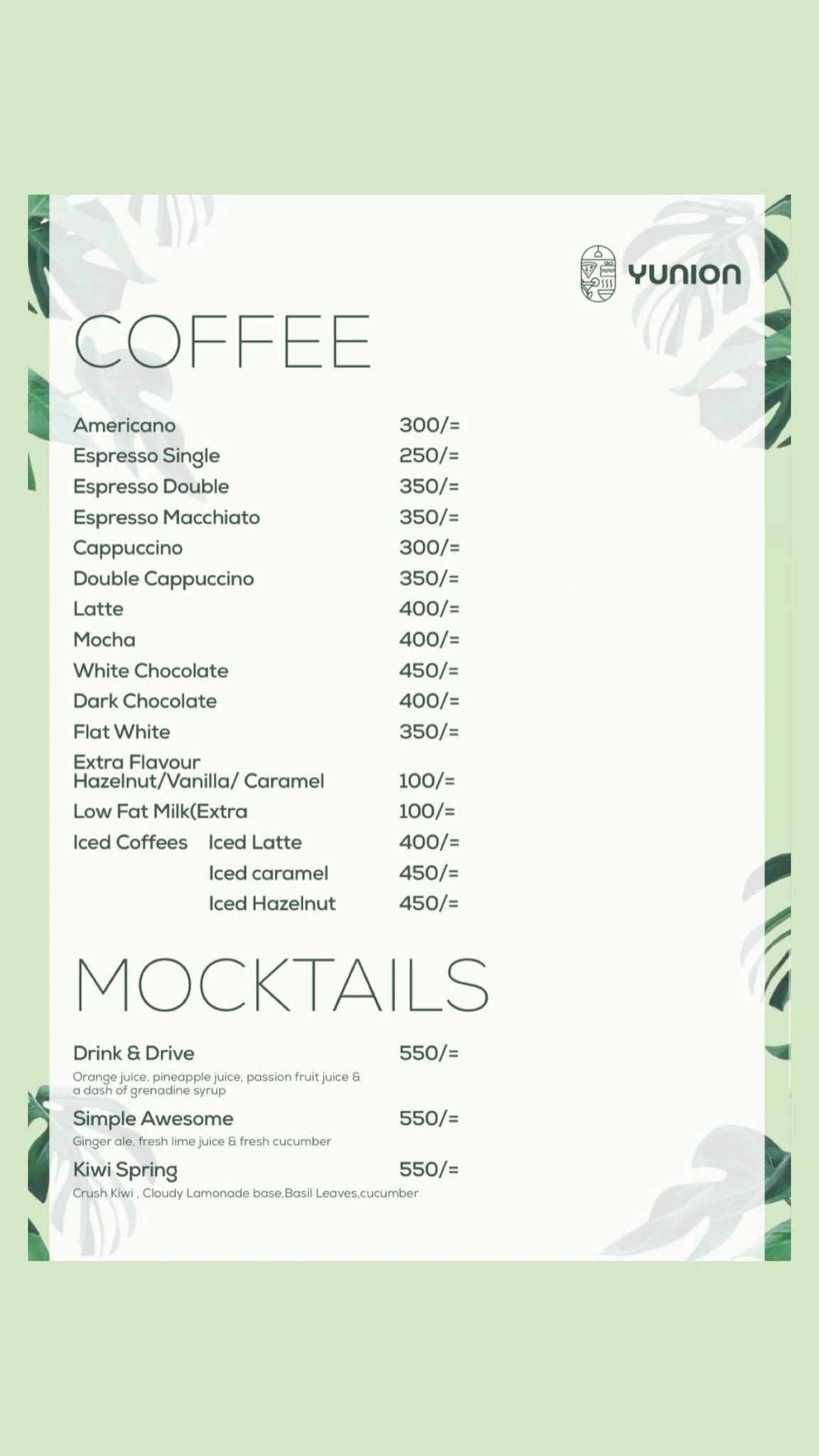 Yunion Restaurant Menu in GTC-Westlands - ToasterDing