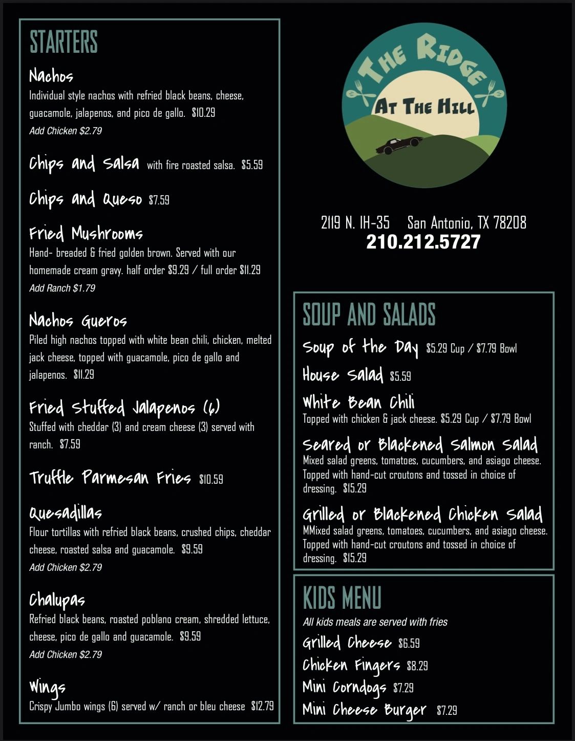 Menu | The Ridge at the Hill