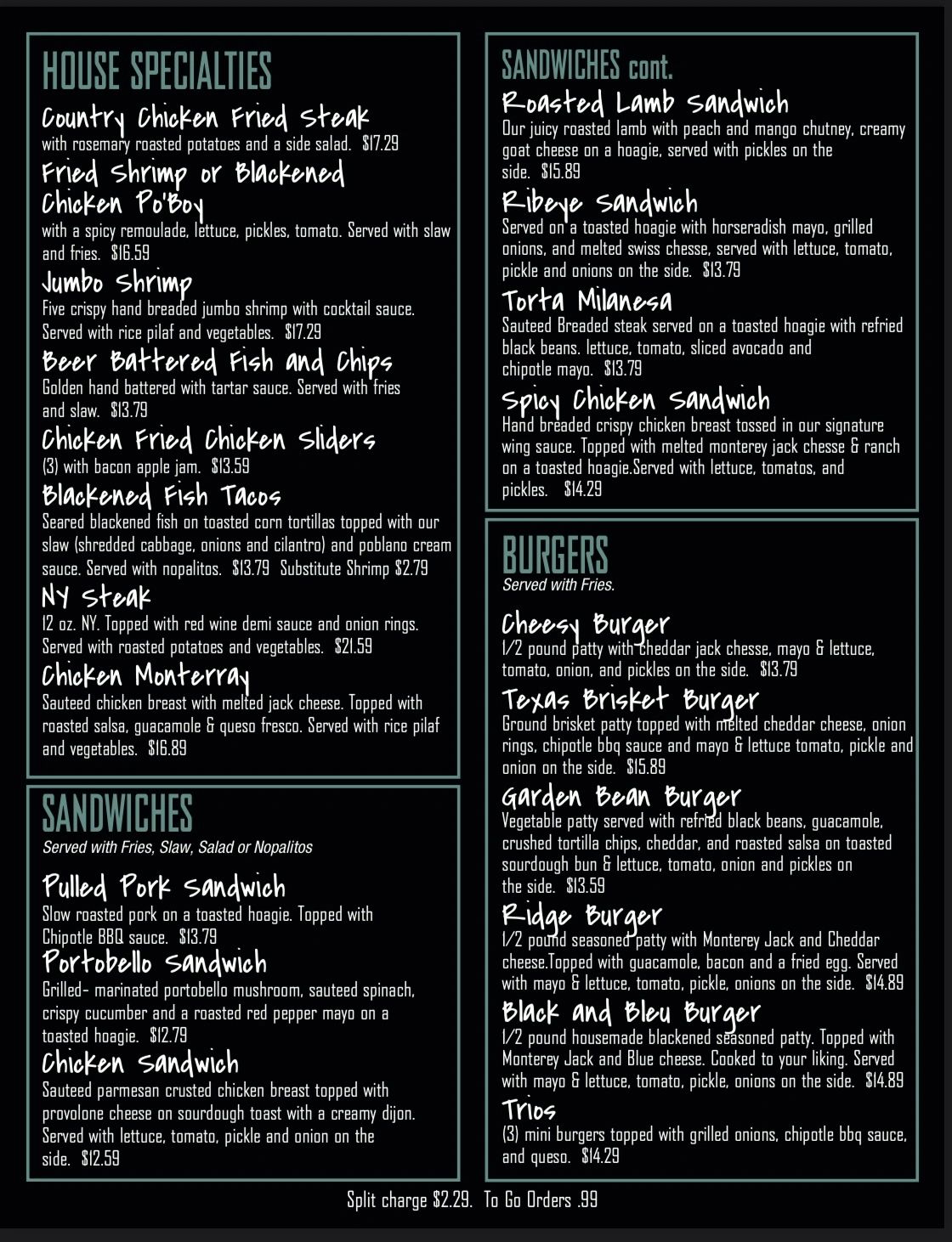 Menu | The Ridge at the Hill