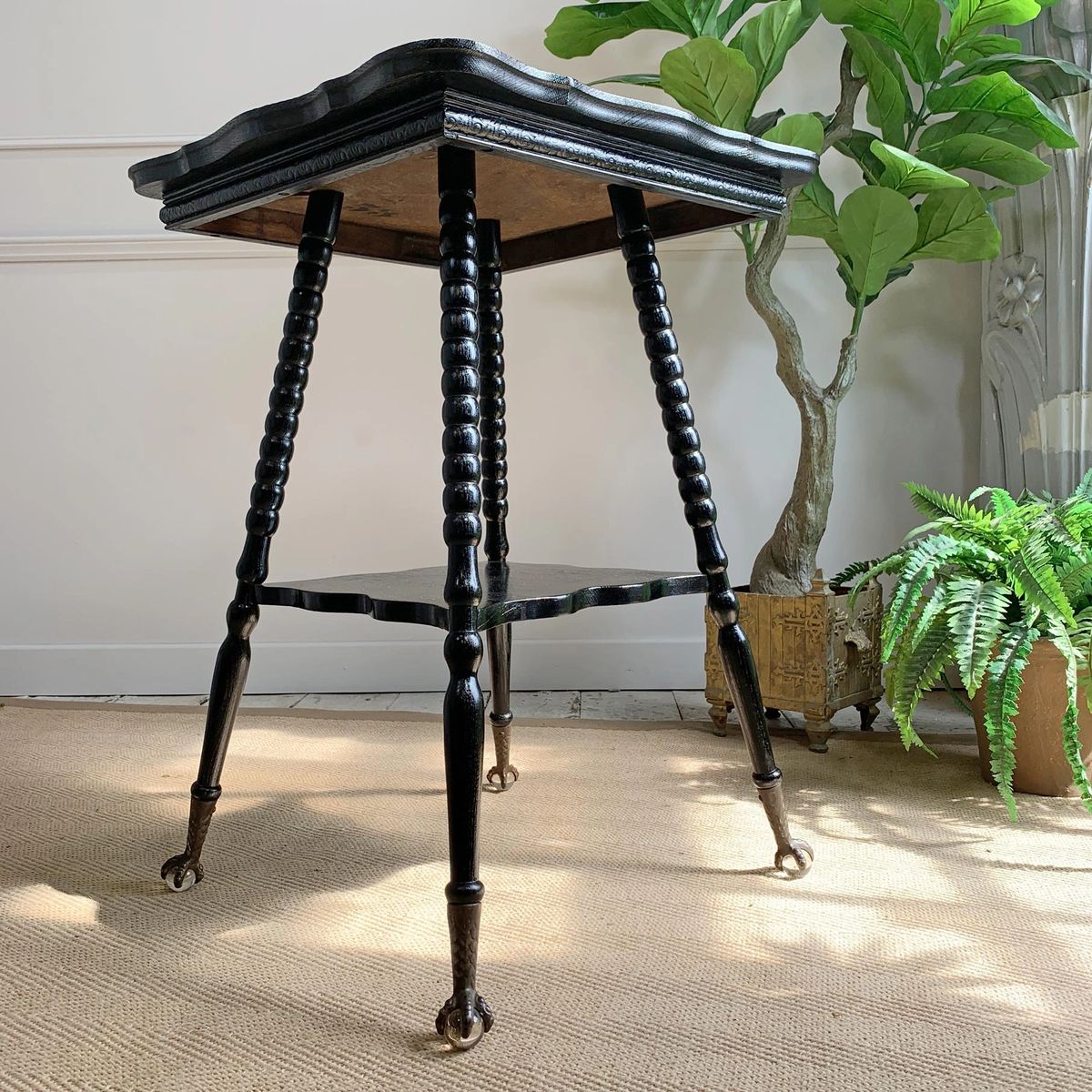 Victorian Glass Ball And Claw Black Ebonised Table, C'1870s