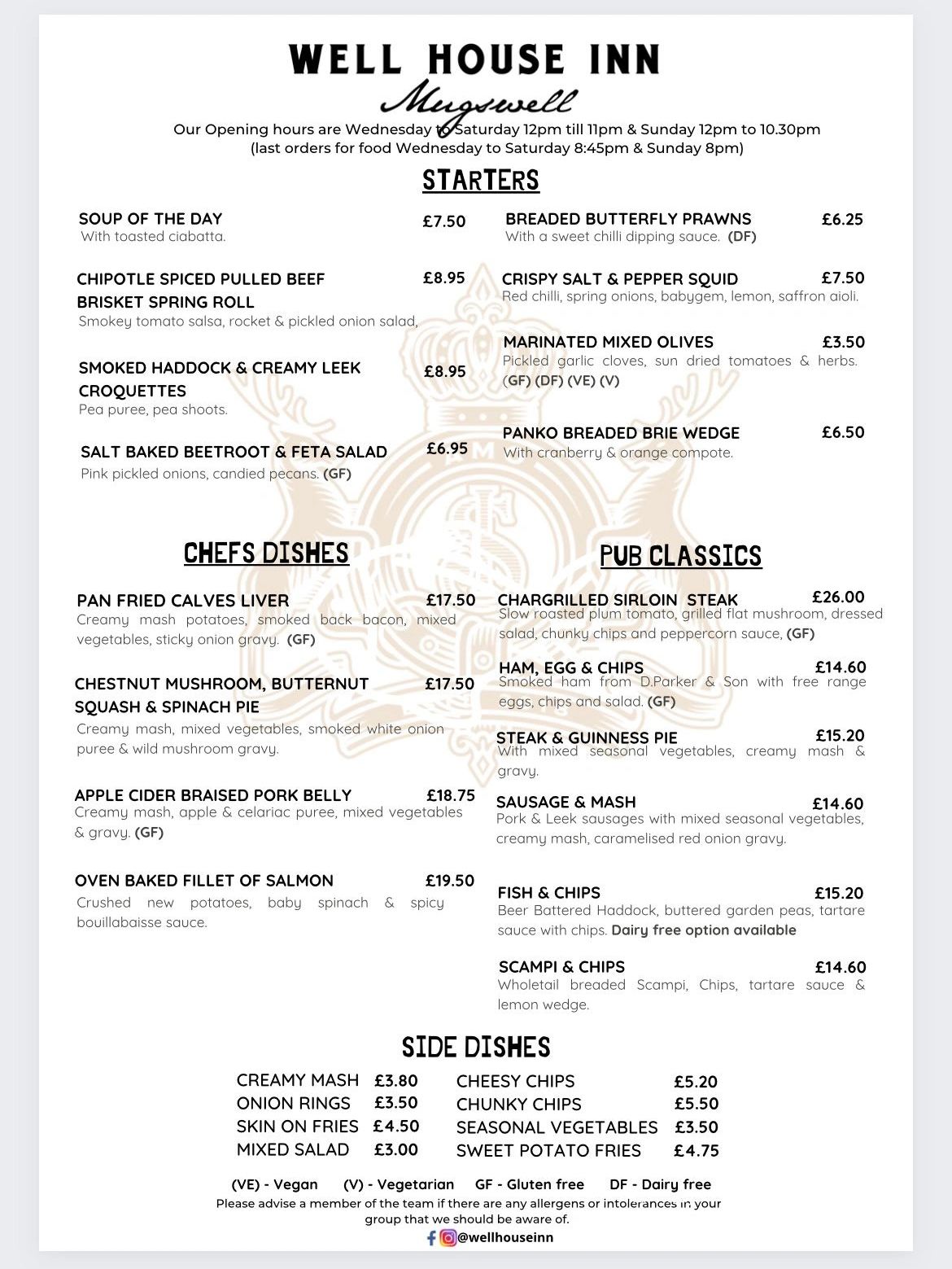 Menus | The well house inn