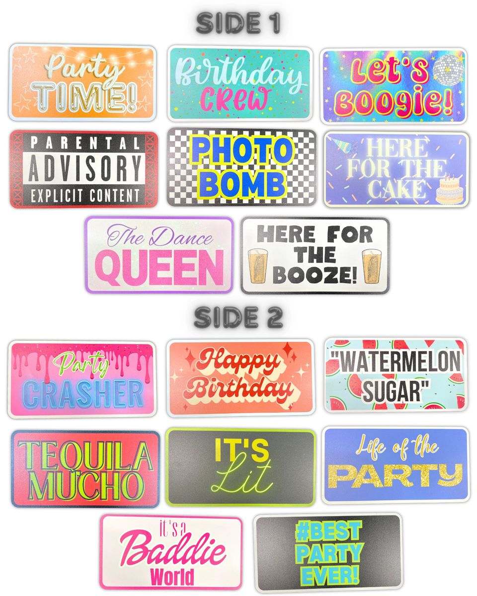 Party Bundle:8 Double-Sided PVC Photo Booth Props