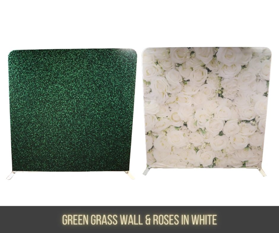 Green Grass Wall/Roses in White Backdrop