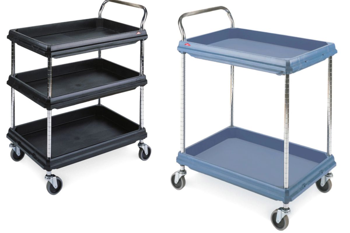 Deep Ledge Polymer Utility Carts, Black, Gray or Blue (Microban)
