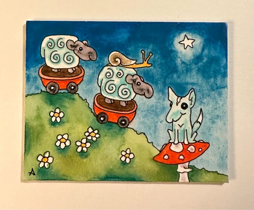 Little Blue Dog with Sheep 2.5x2
