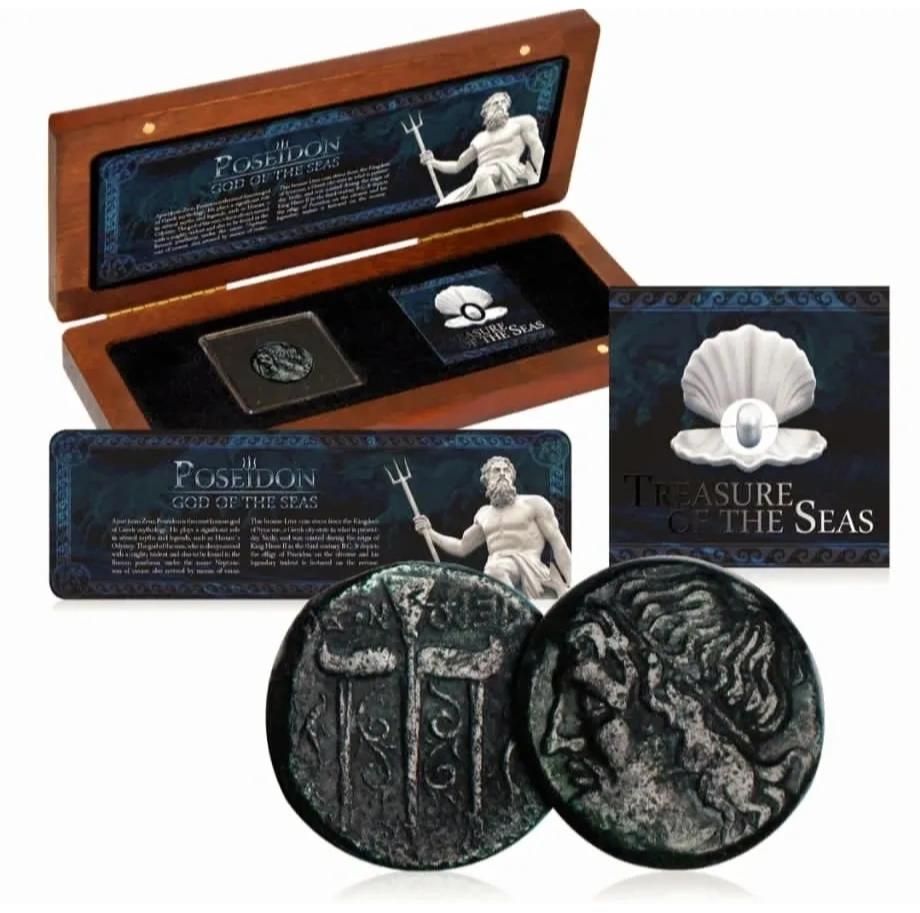 Ancient Greek Coin Poseidon And A Genuine Pearl Box Set God Of The Seas ...