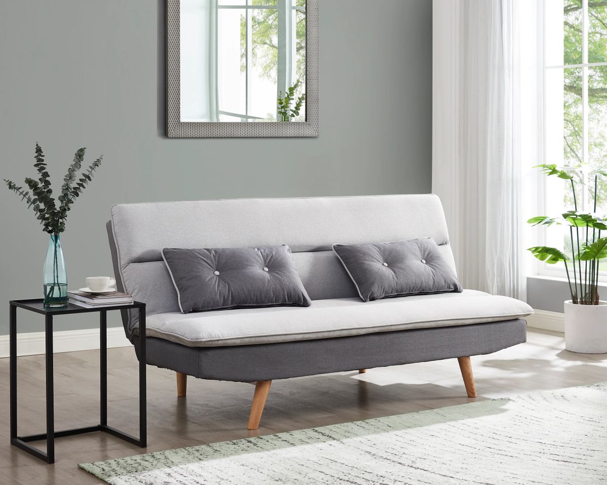 RAMSEY 3 Seater Grey Fabric Duo Contrast Design With Wooden Legs and ...