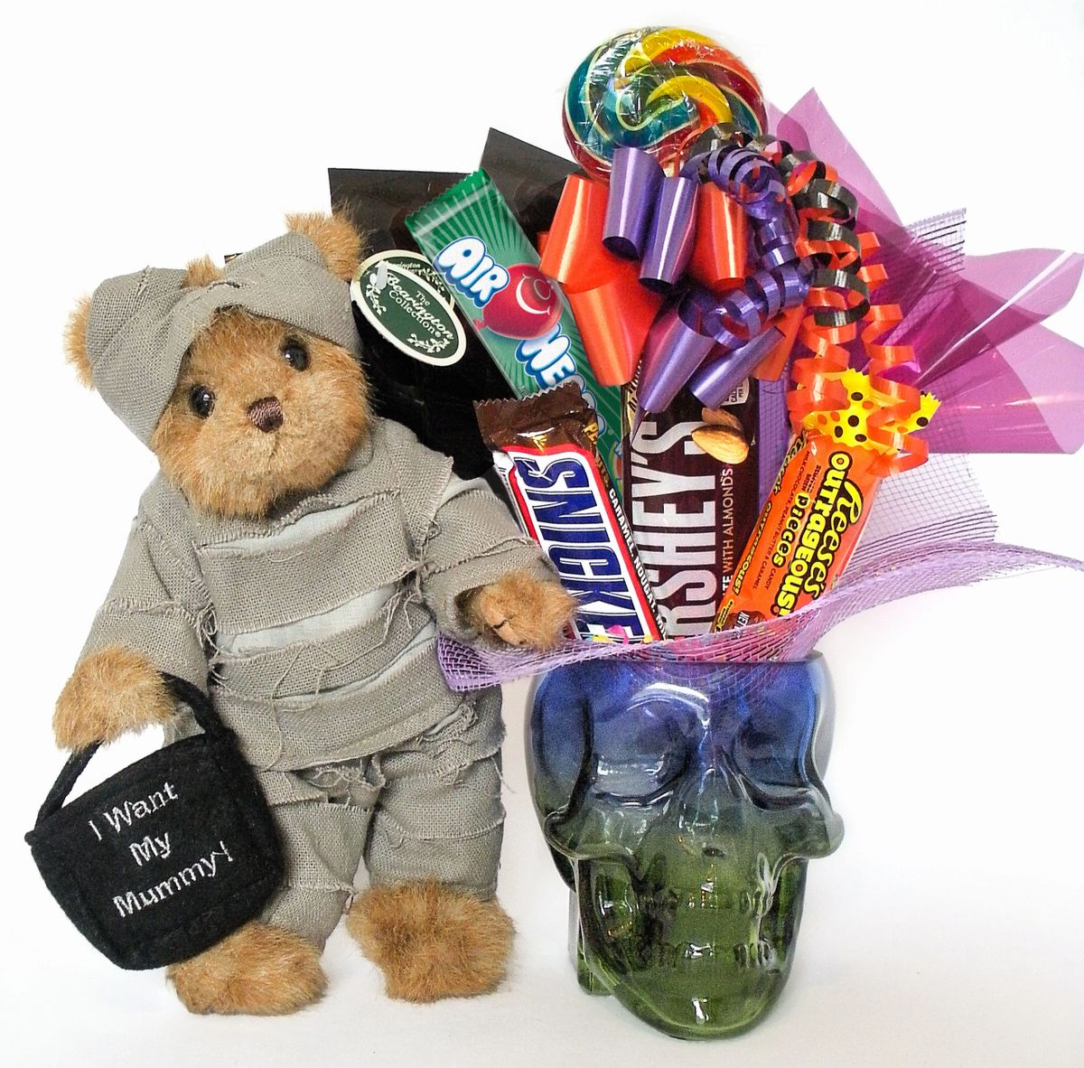 Halloween Candy Bouquet Morty Mummy w/ Ombre Glass Skull