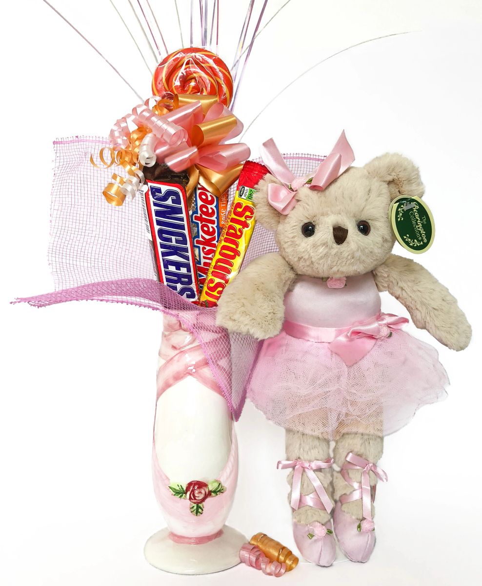 Ballet Candy Bouquet Nina Ballerina w/ Hand Painted Ballet Shoe Vase