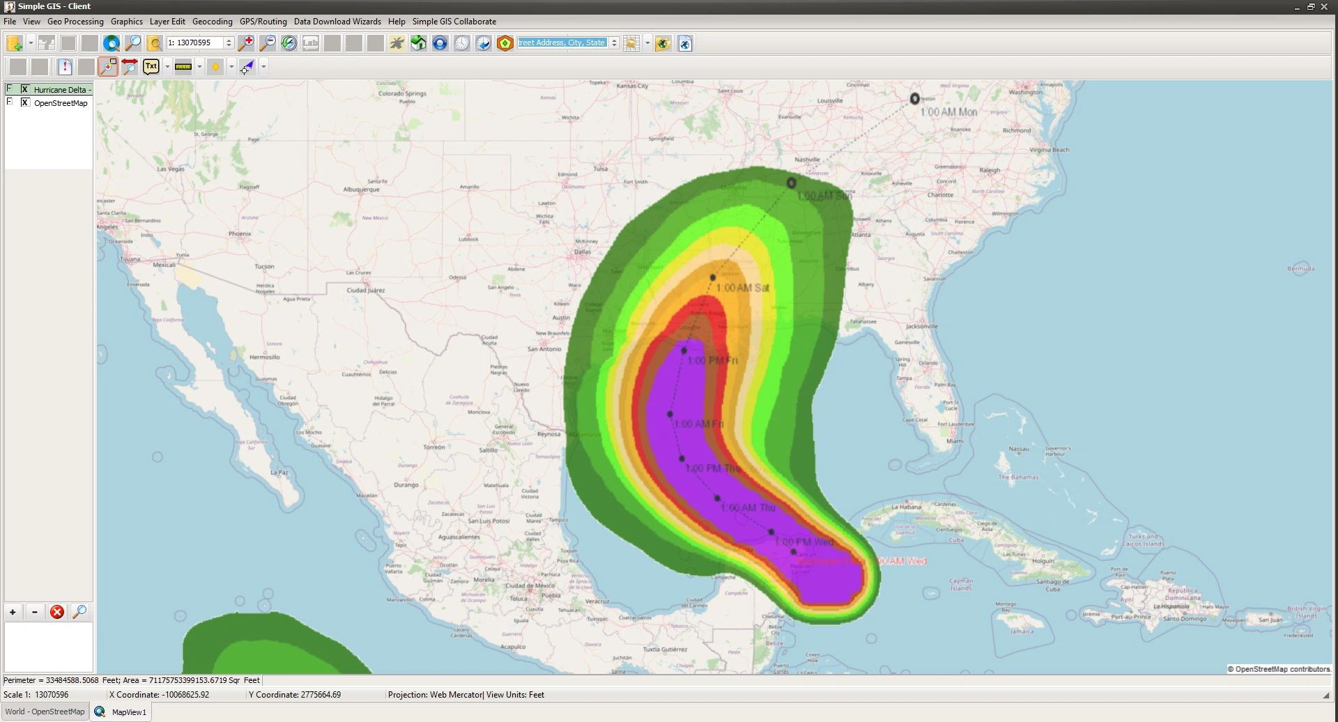 Tracking Hurricane Delta in Simple GIS