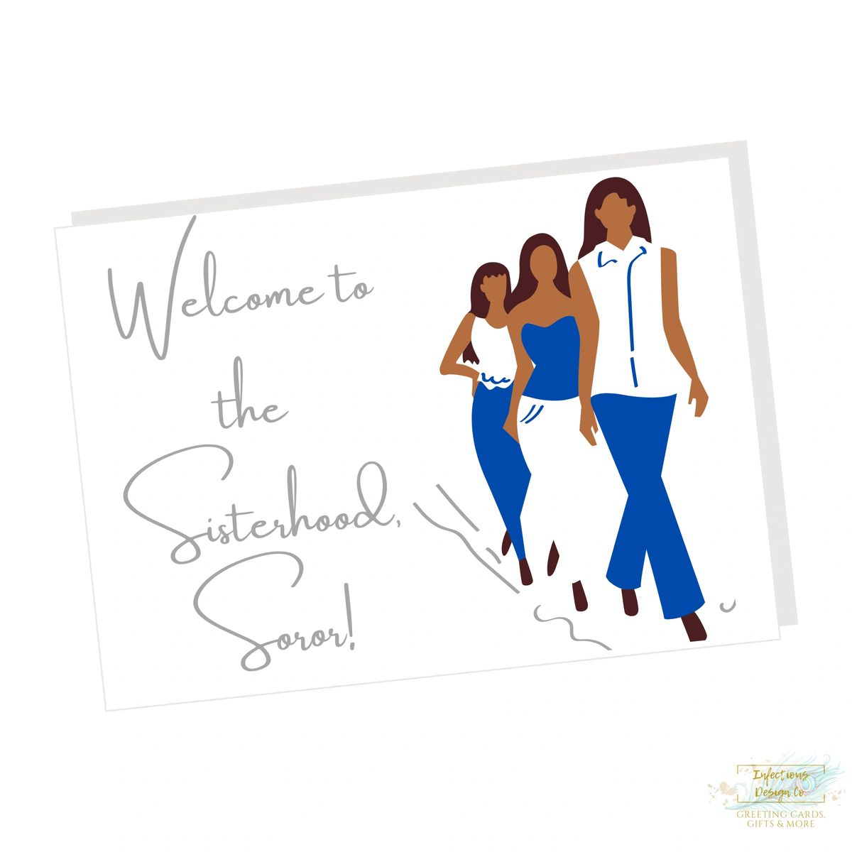 Welcome to the Sisterhood card, blue and white