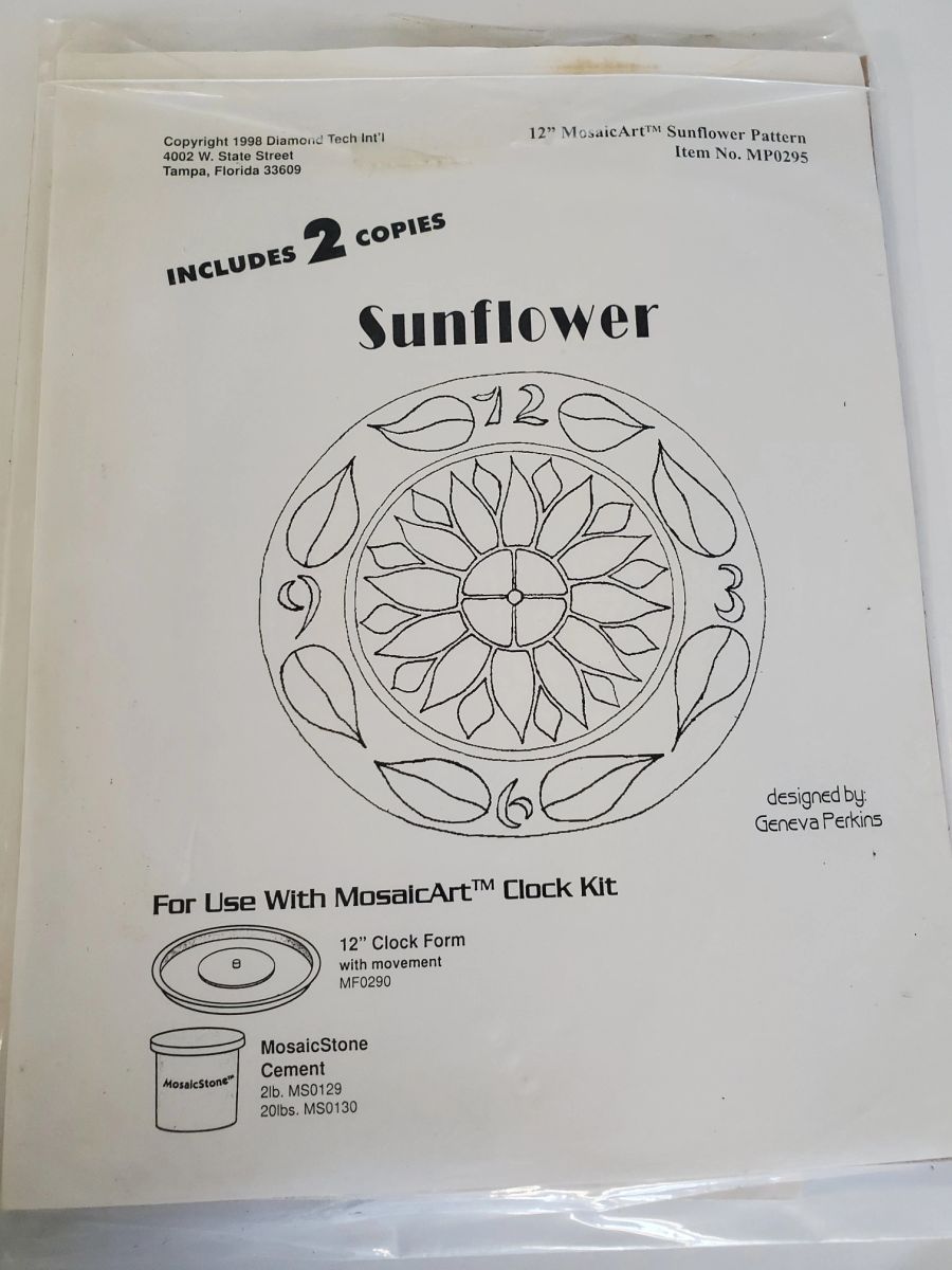 Mosaic sunflower stained glass clock pattern