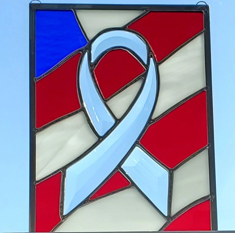 Stained Glass Beveled Awareness ribbon with flag background