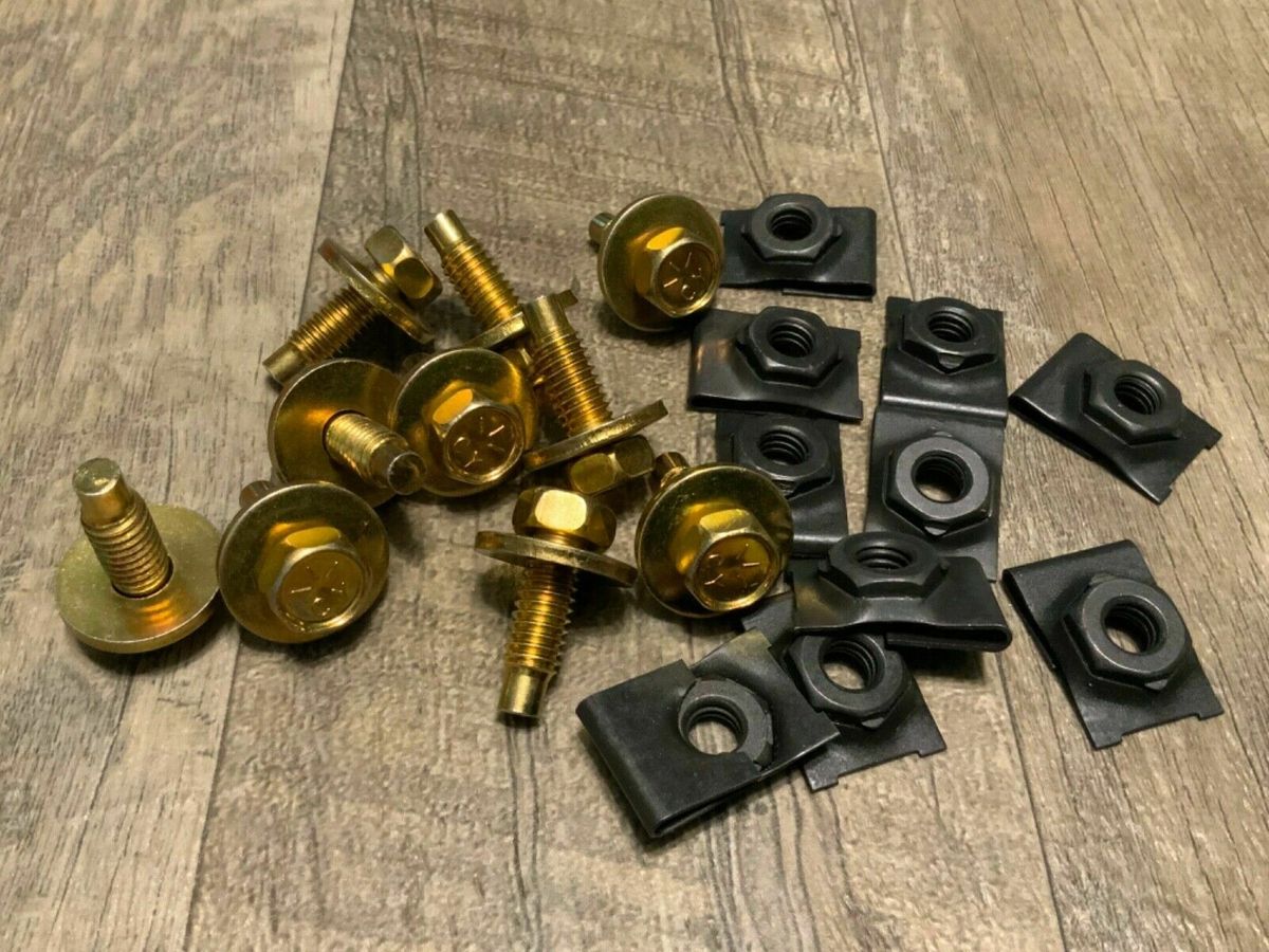 Chevy GM inner fenders "J" nuts & 5/16-18x 15/16 yellow fender bolts 10 pcs