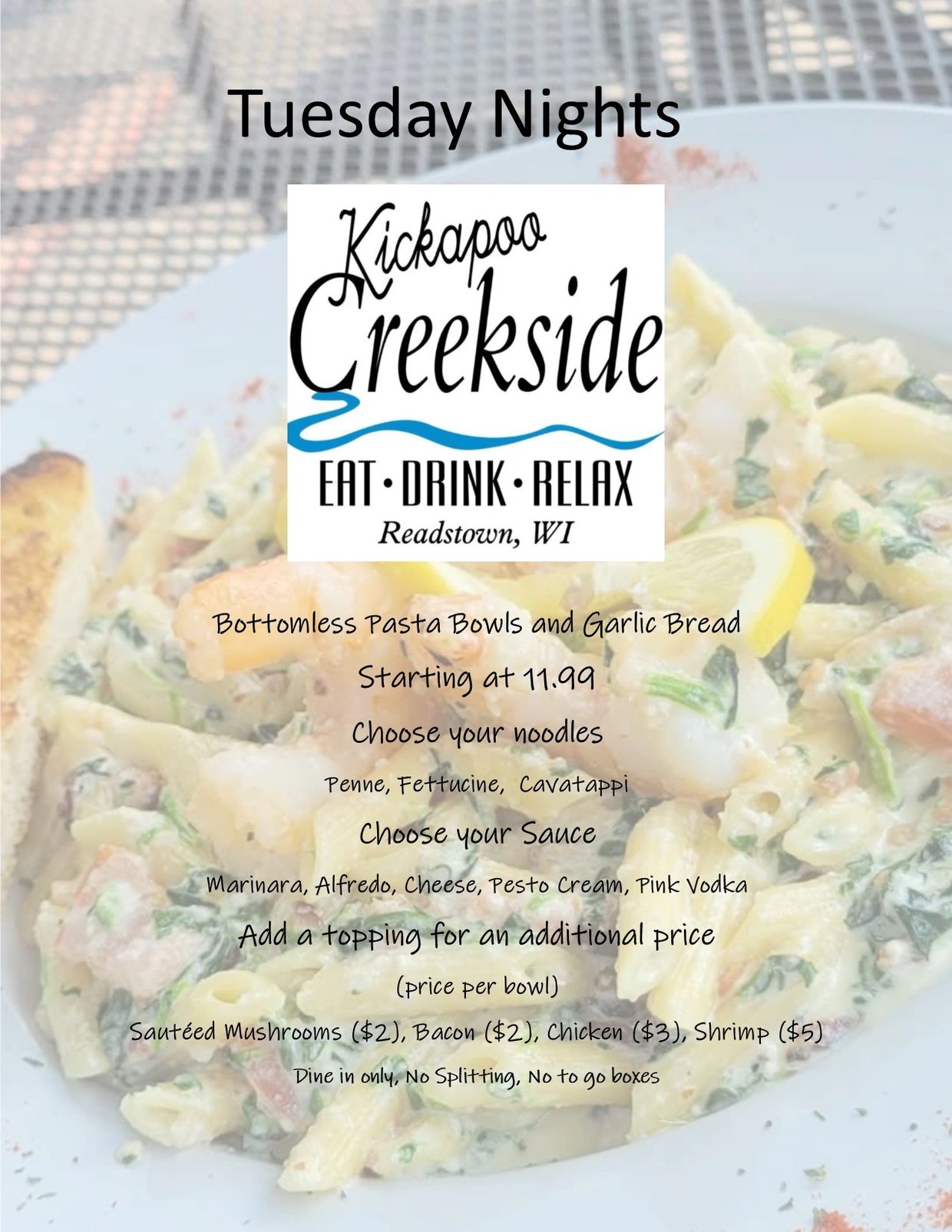 Restaurant, Bar, Take Out, Curbside - Kickapoo Creekside