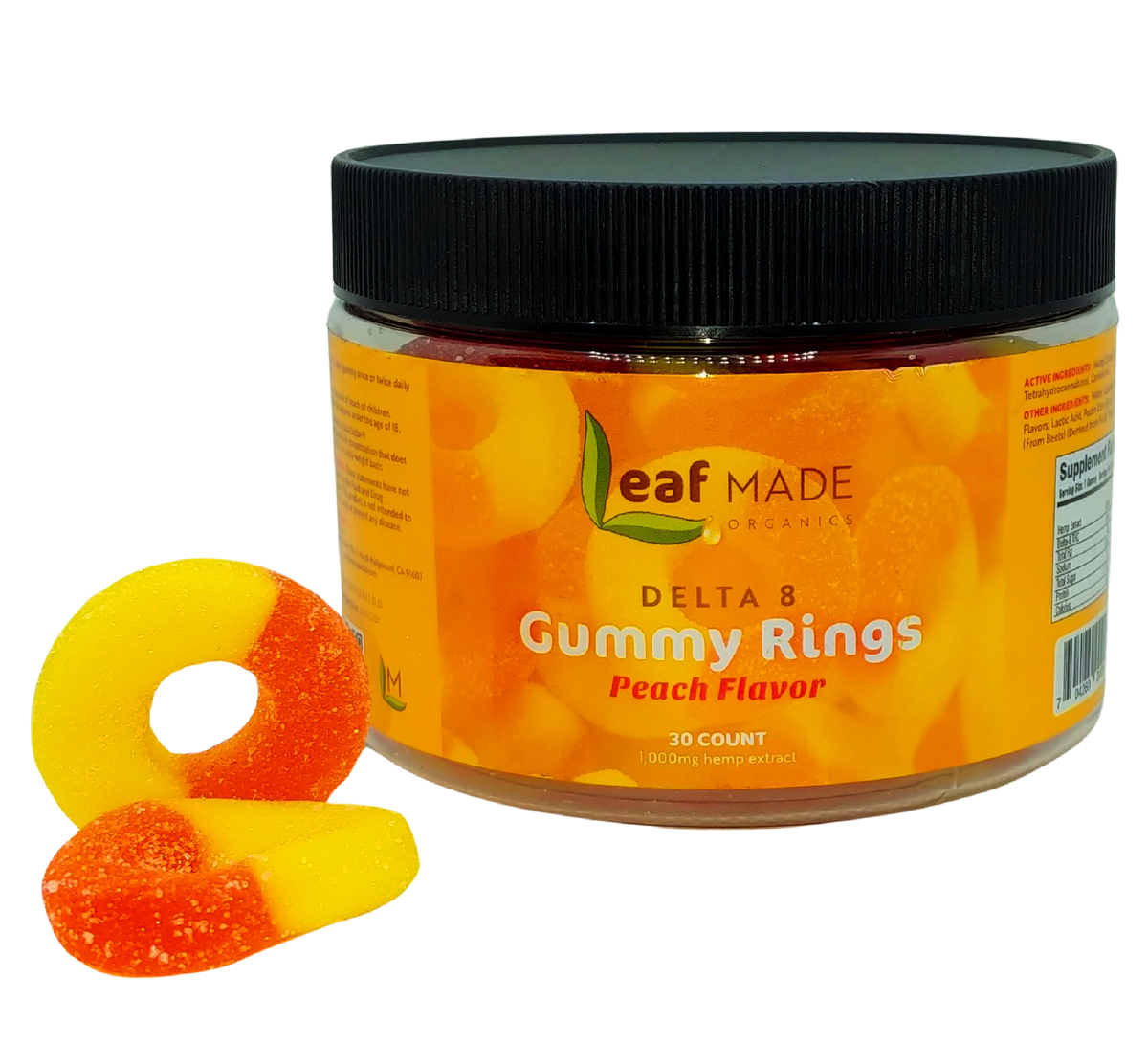 1000mg Delta 8 Peach Flavored Gummy Rings