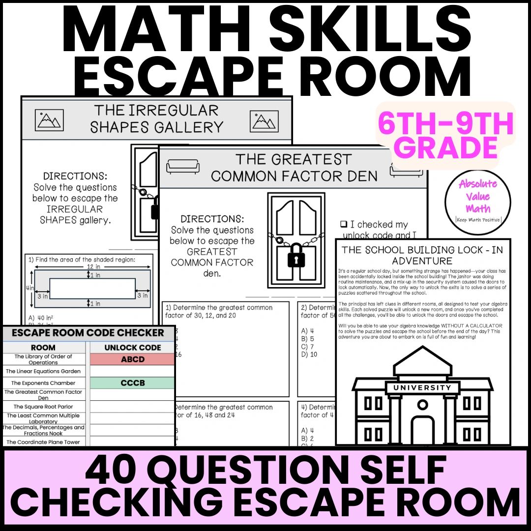Self Checking Pre Algebra Escape Rooms for the WIN!