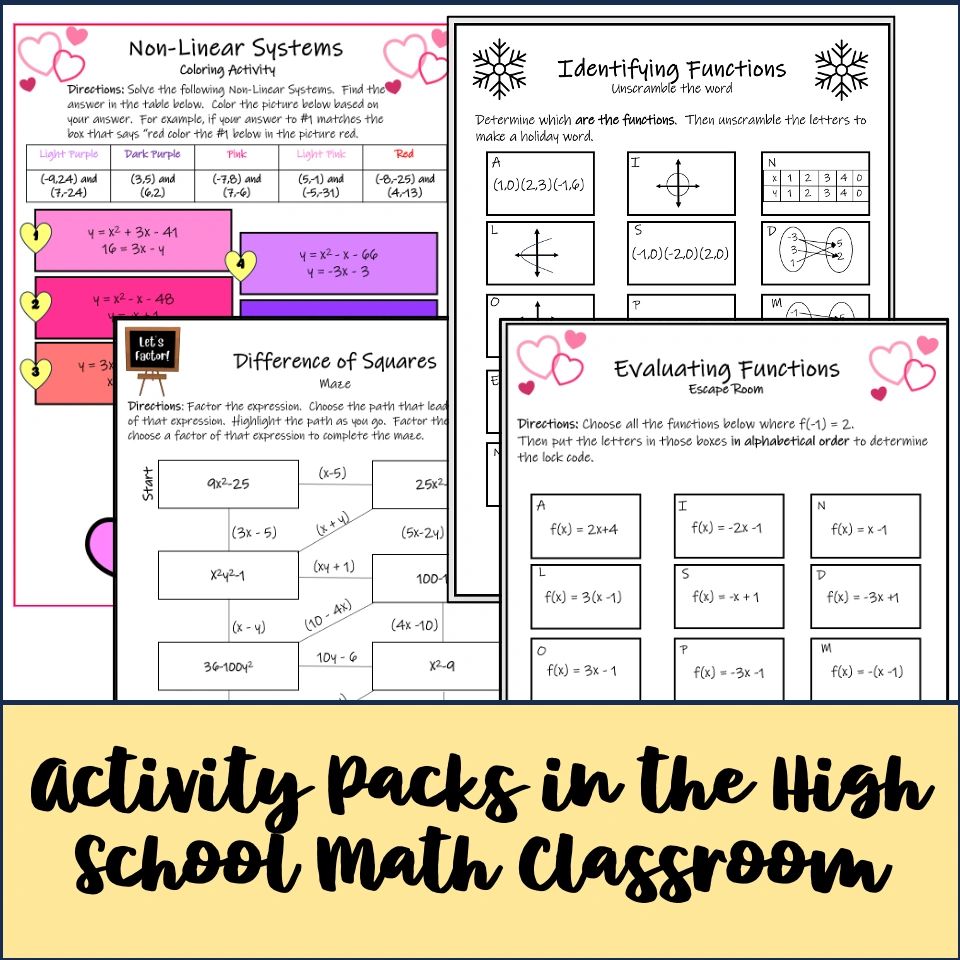 Math Activity Packs in the High School Math Classroom