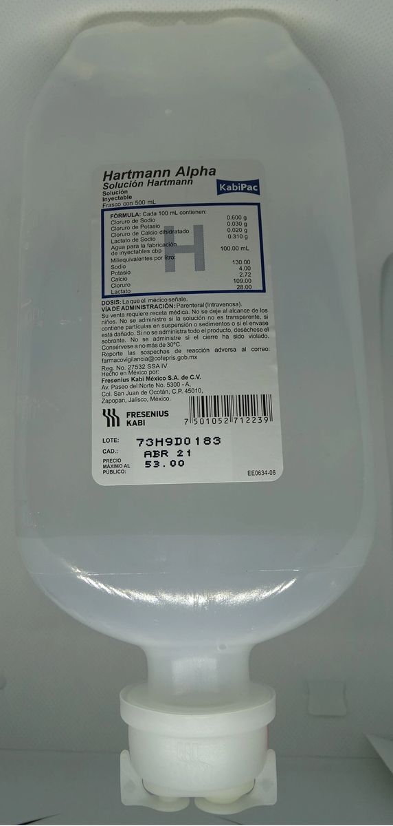 SOLUCION HARTMANN 500 ML. MARCA. FRESENIUS