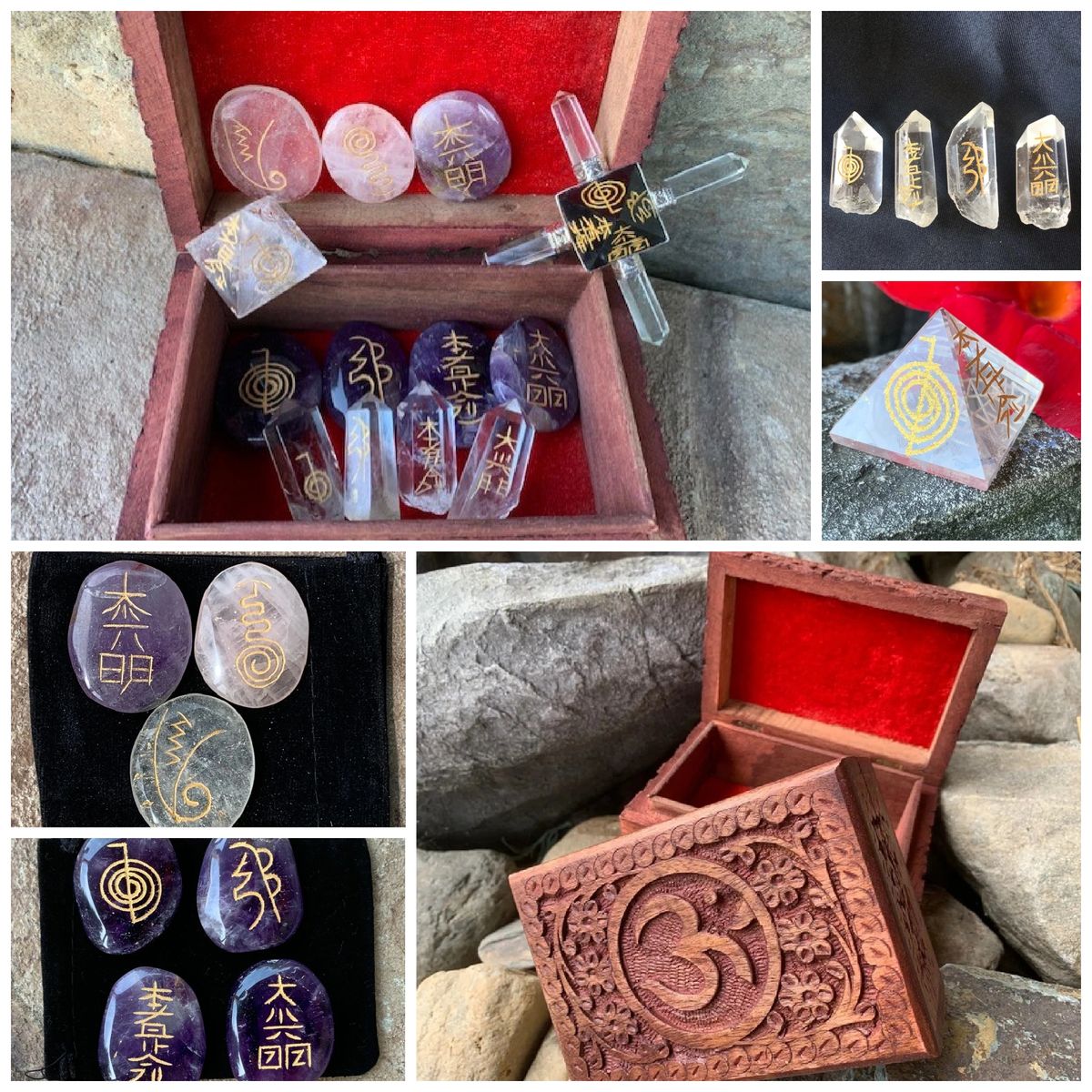 OM Reiki BOX Set including Reiki Master Set, Amethyst Reiki Set, Quartz ...