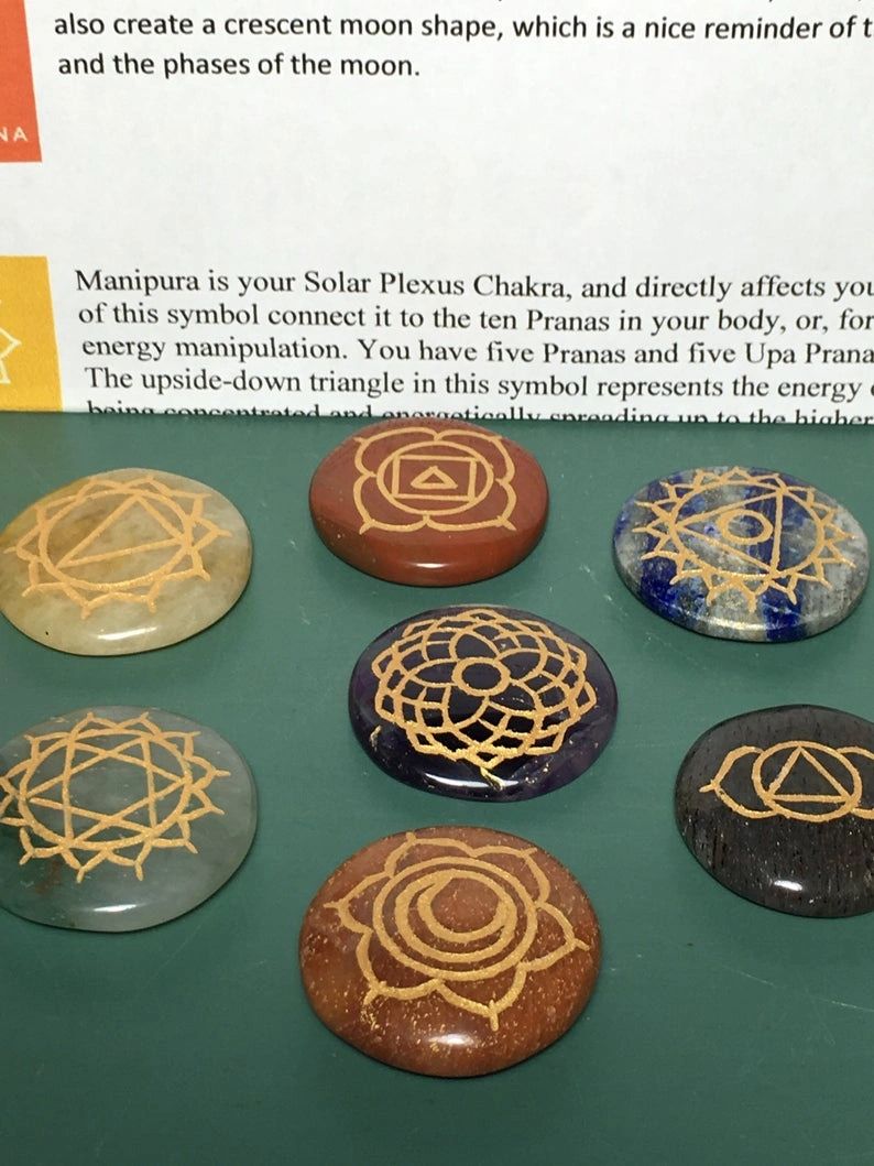 Chakra Disc Set, 7 Chakra Stones ,Chakra Grid Set,Engraved Disc Set ...