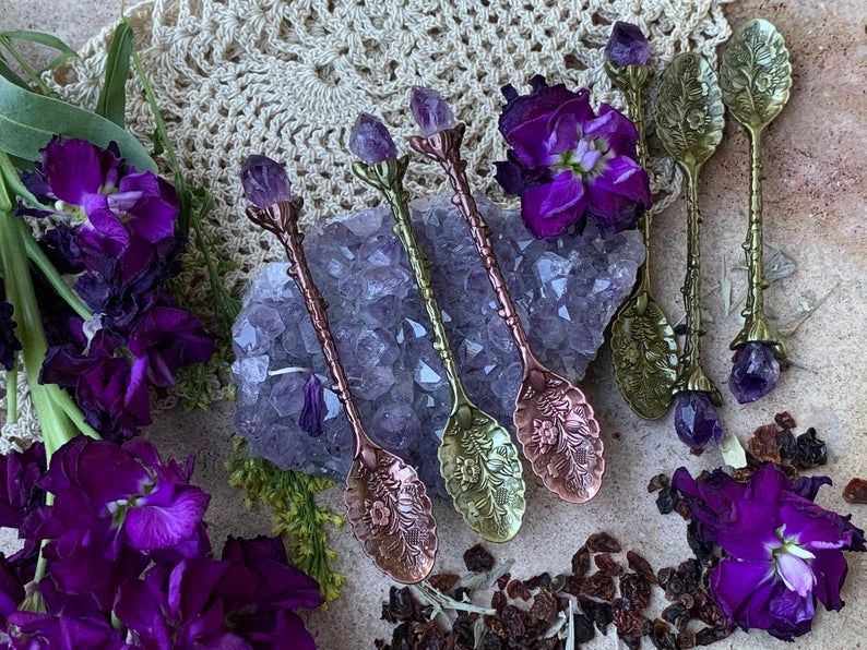Witches Spoon | AMETHYST | Witch Spoon | Tea Spoon | Crystal Top Spoon ...