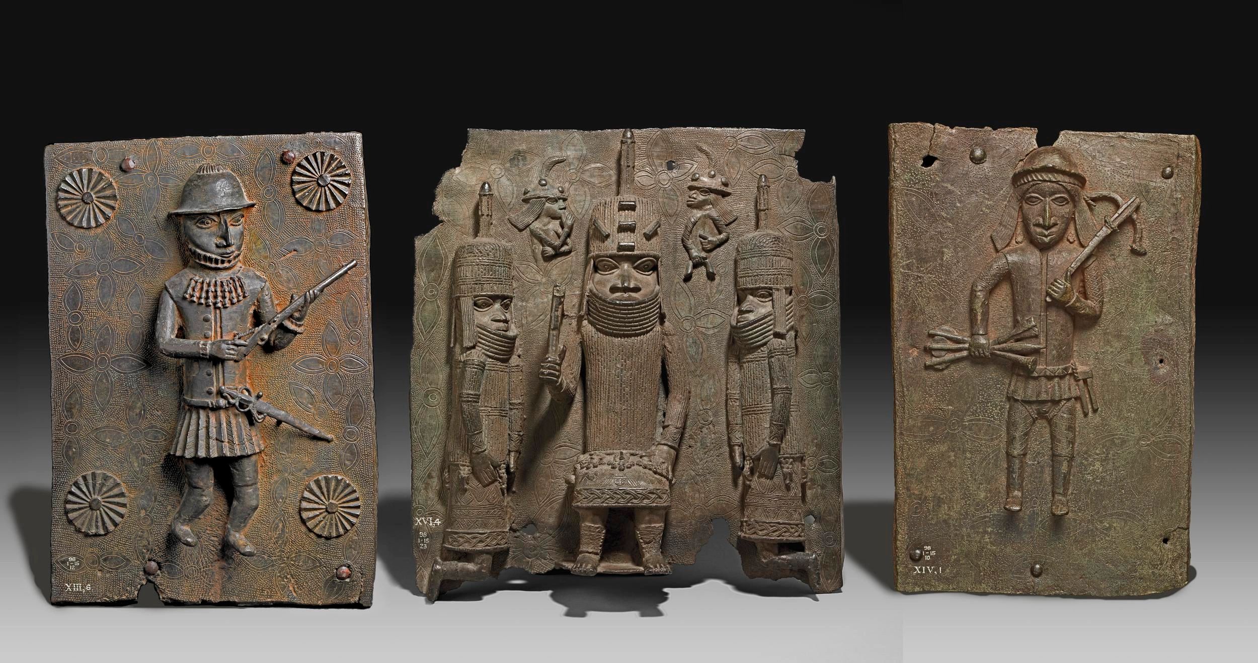 Benin Bronzes: Plaques of Oba and Europeans.