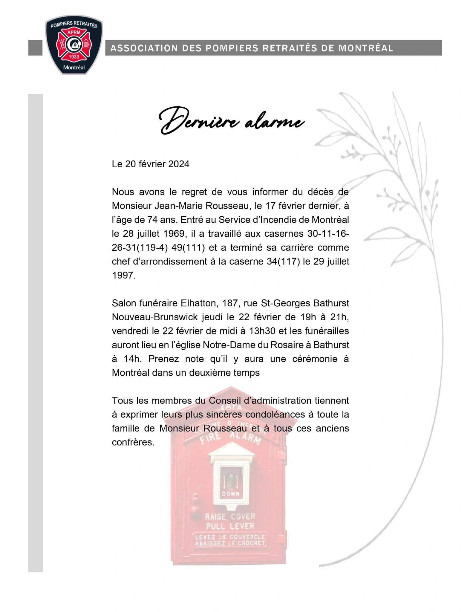 Dernière alarme pour le chef Jean-Marie Rousseau.