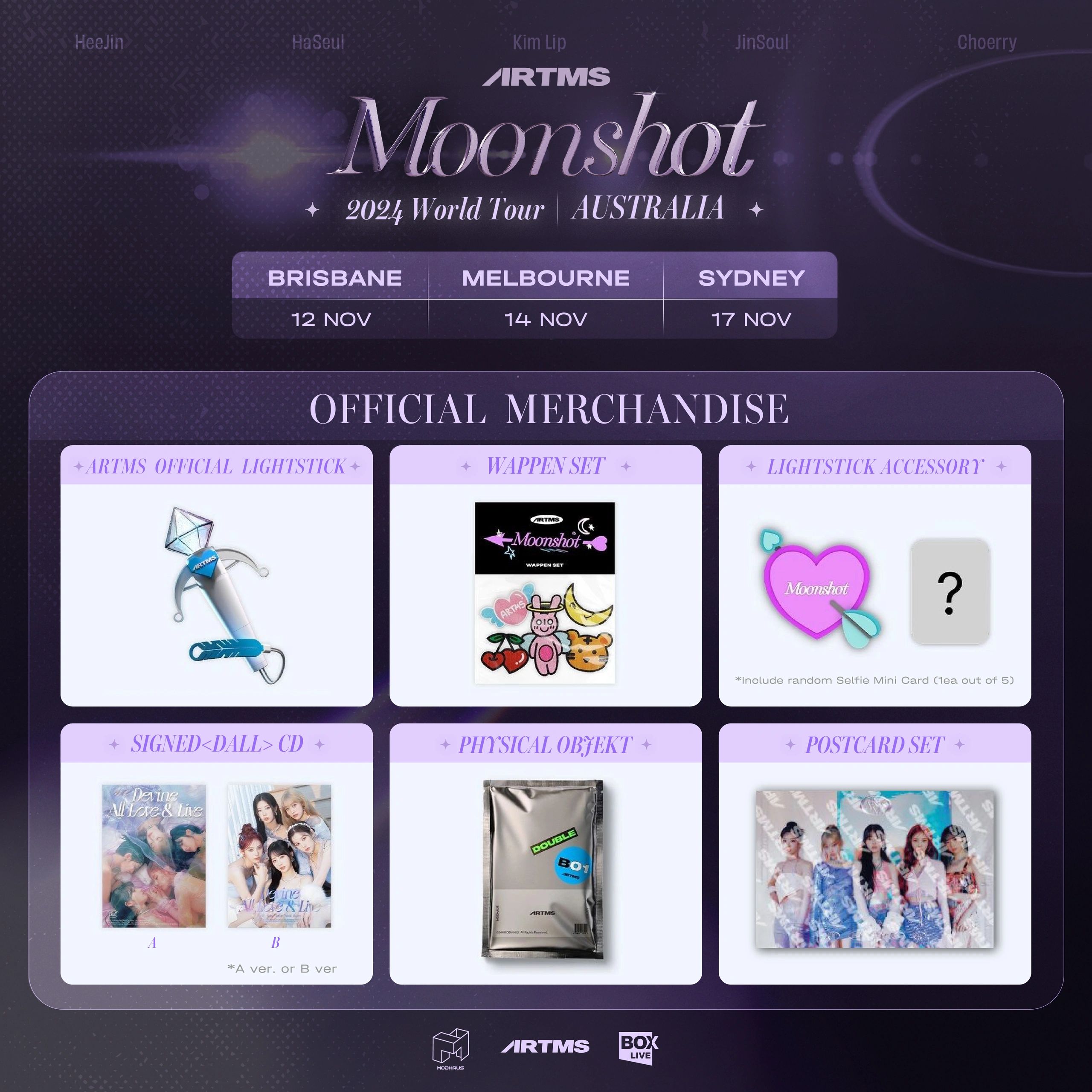 ARTMS Moonshot 2024 Australia Tour Merch