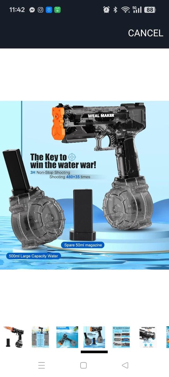 Electric Water Gun with 400 Ammos, Transparent Automatic Squirt Guns ...