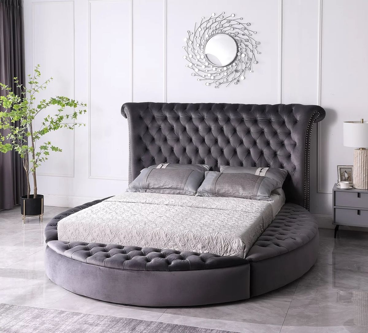 Luxury Tufted Round Platform Bed