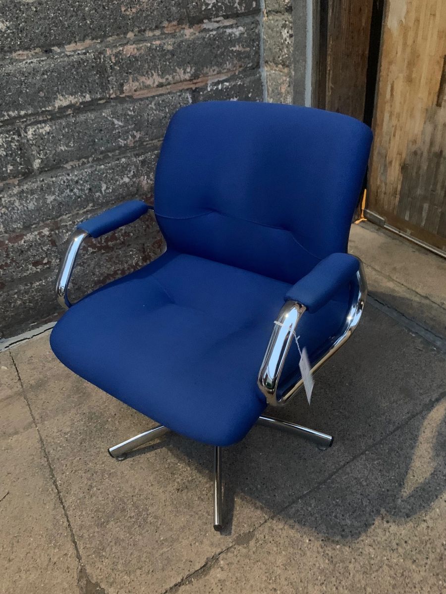 Retro Upholsterd Chrome Arm Chairs by Steelcase.