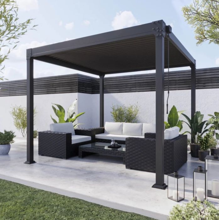 Heavy Duty Black Aluminium Pergola with Louvered Shutter Roof 3 x 3m - Como