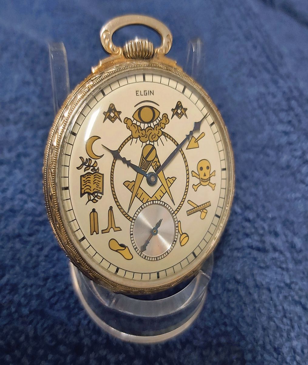 **SOLD** Vintage Elgin Masonic pocket watch 14 Karat White Gold Filled