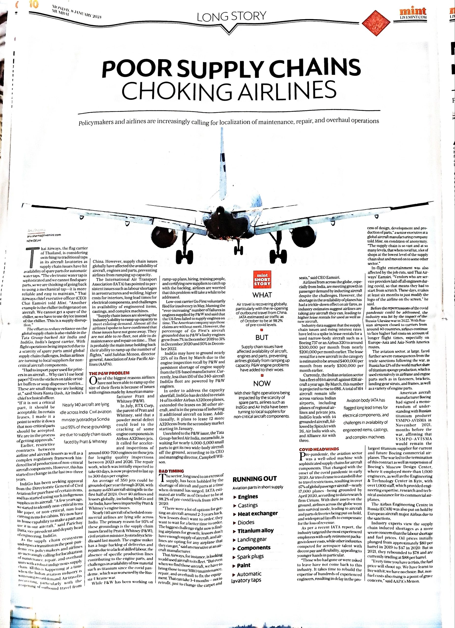 Poor Supply Chains Choking Airlines