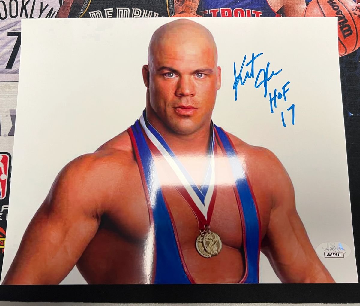 Kurt Angle signed 8x10 Photo Blue Horizontal JSA Authentication