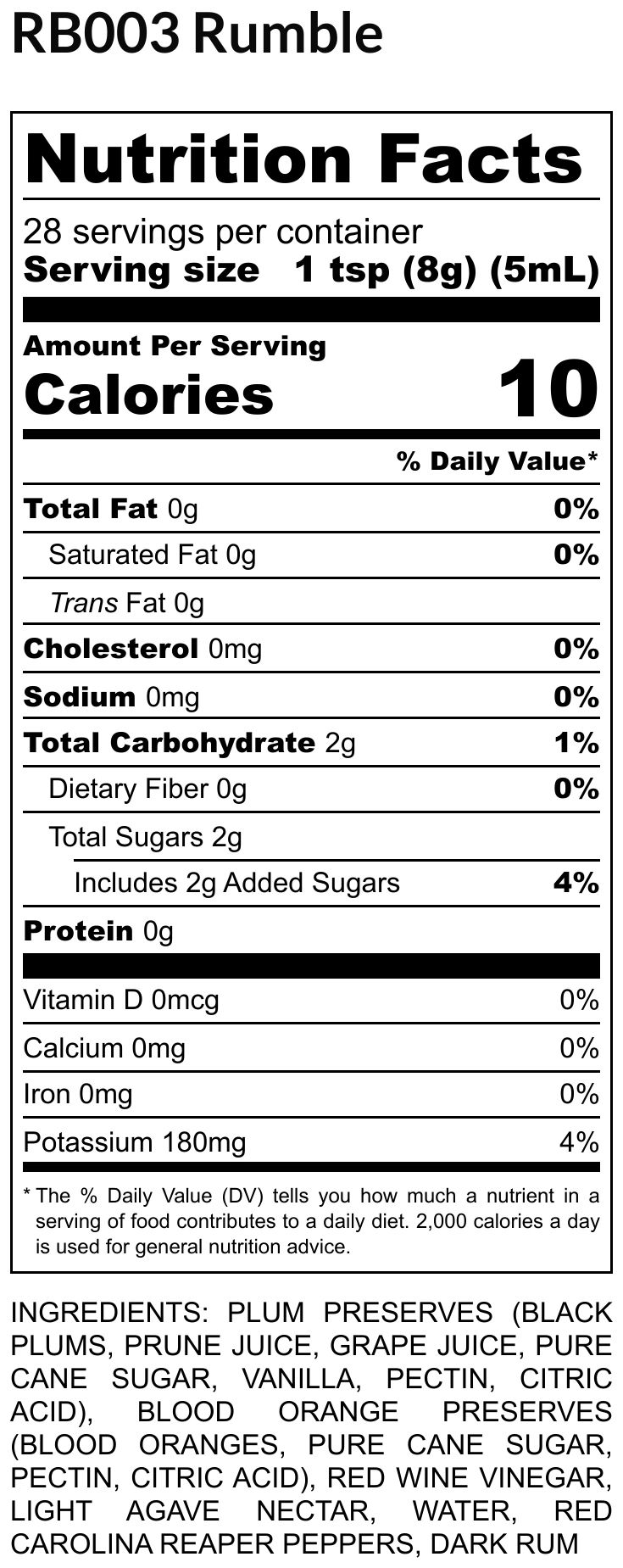 Rumble's Official Nutrition Facts Panel 2025