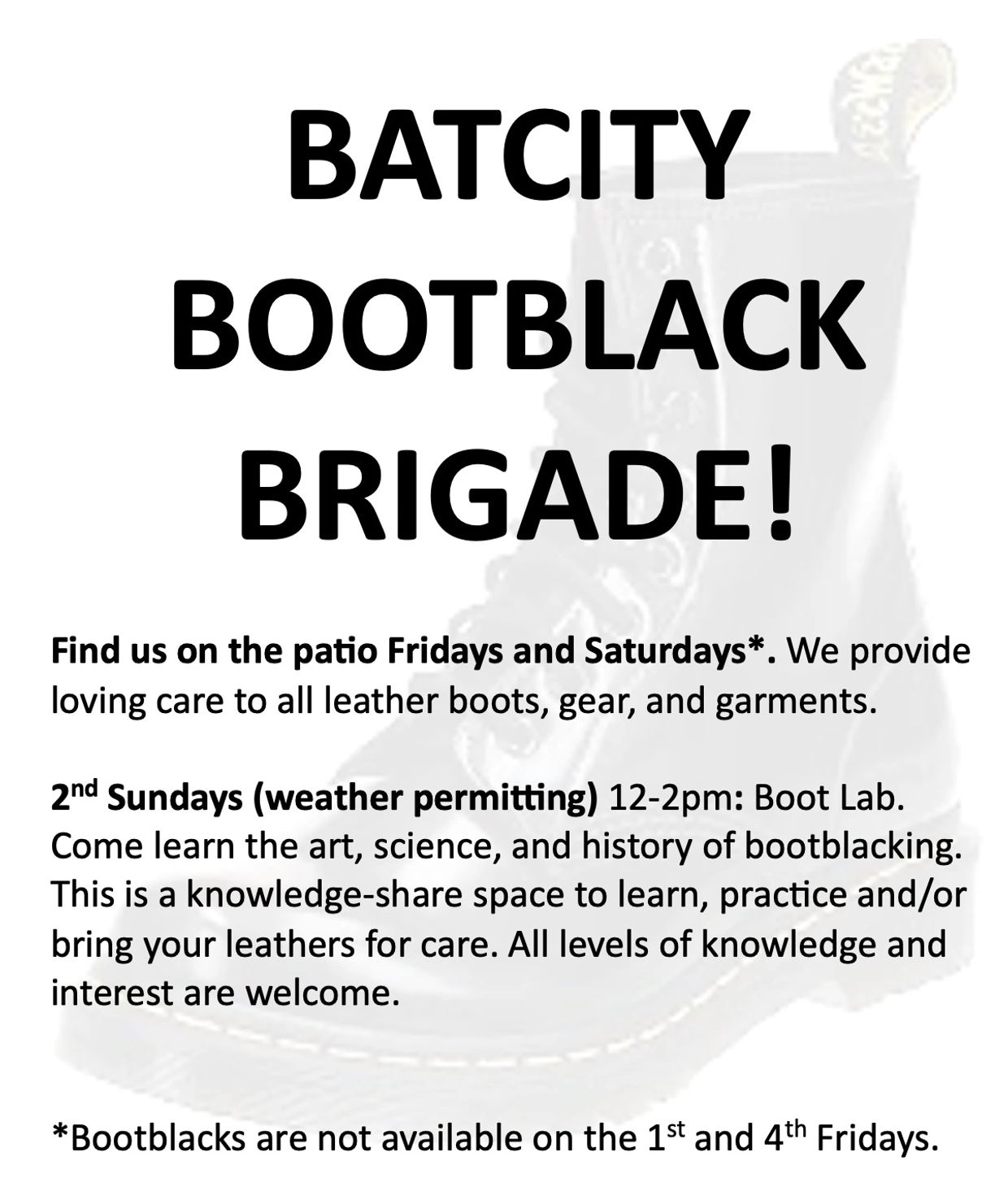 BootBlack Schedule